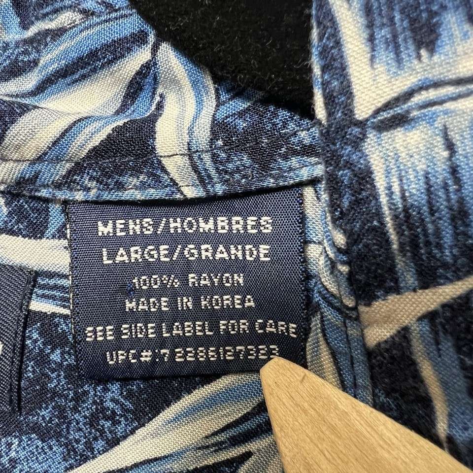 Puritan Hawaiian Shirt Large Blue Bamboo Floral Button Up Rayon Short ...