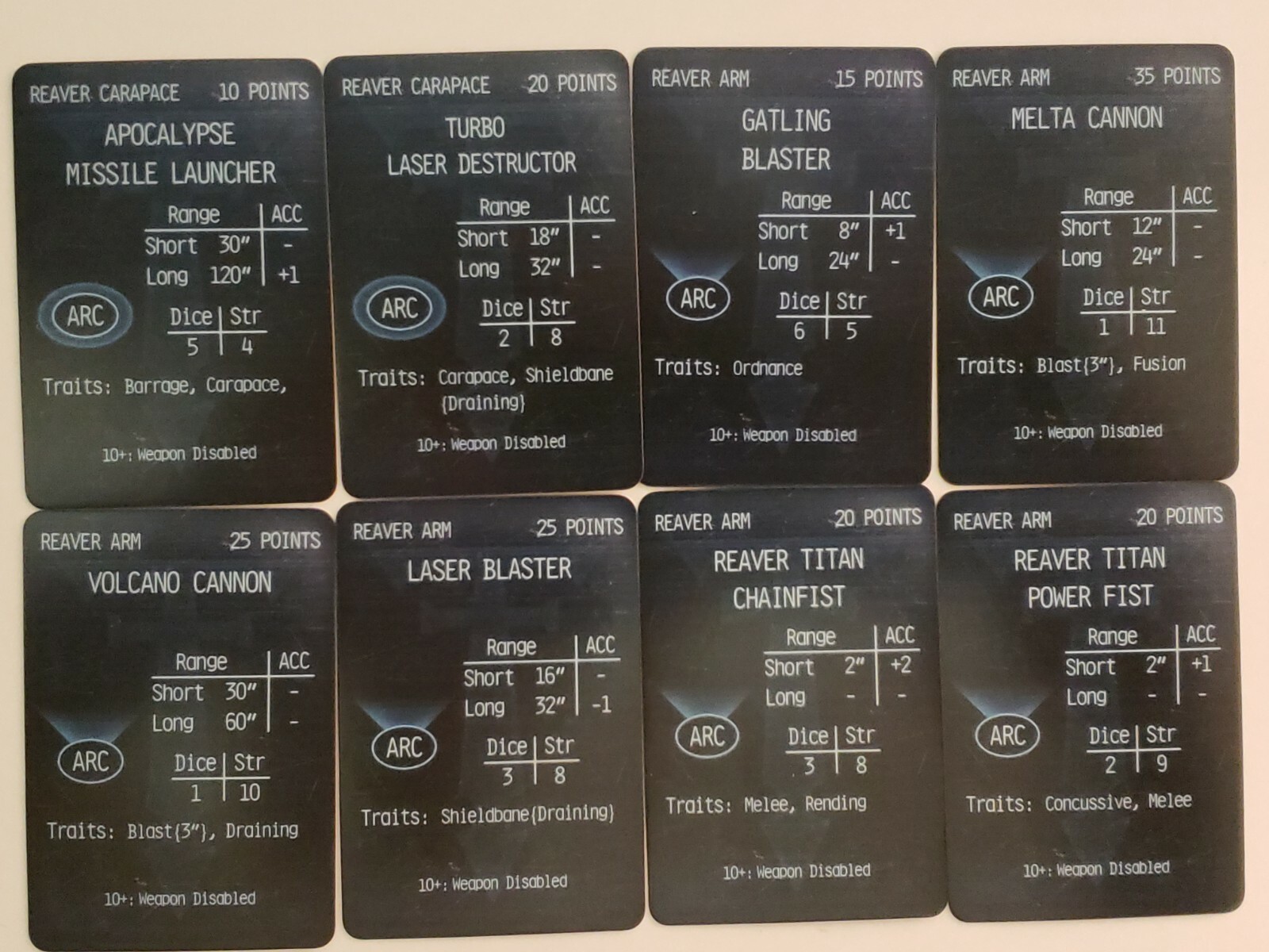 Reaver Battle Titan Weapon Cards, Adeptus Titanicus, GW | eBay