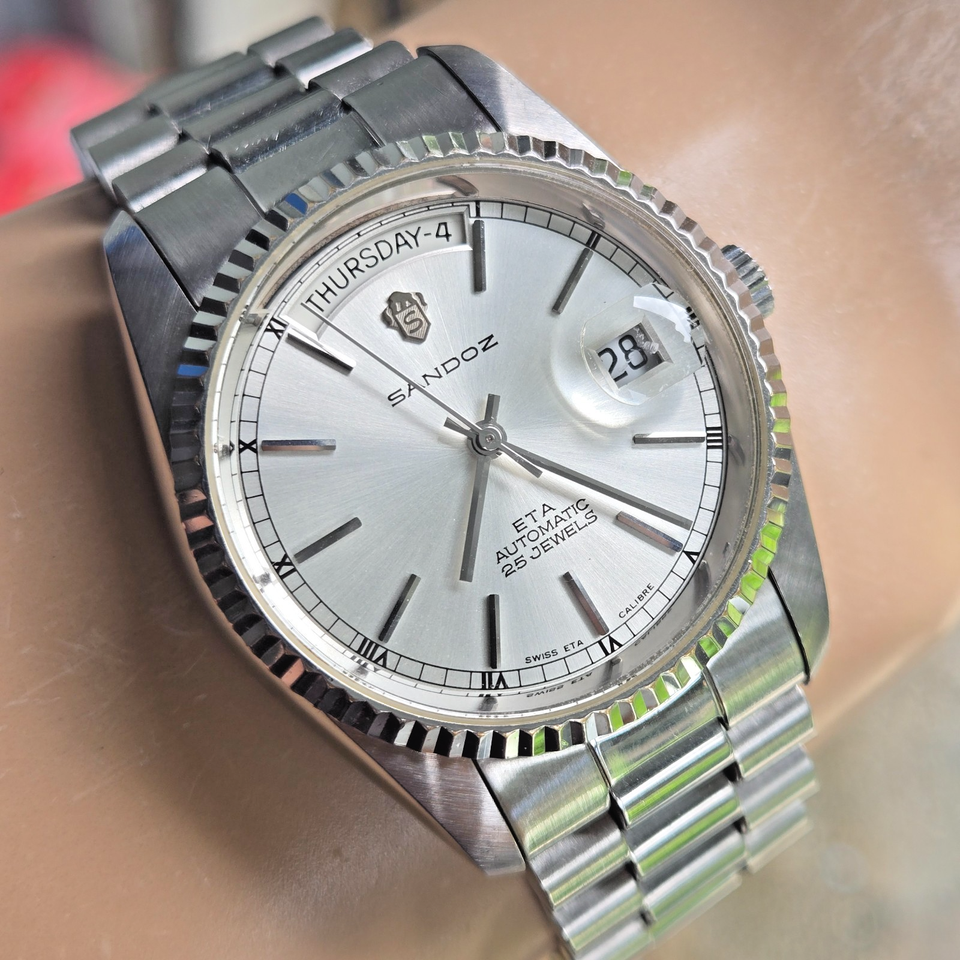 SANDOZ men's automatic watch day/date ETA 2834-2 25Jewels swiss made | eBay