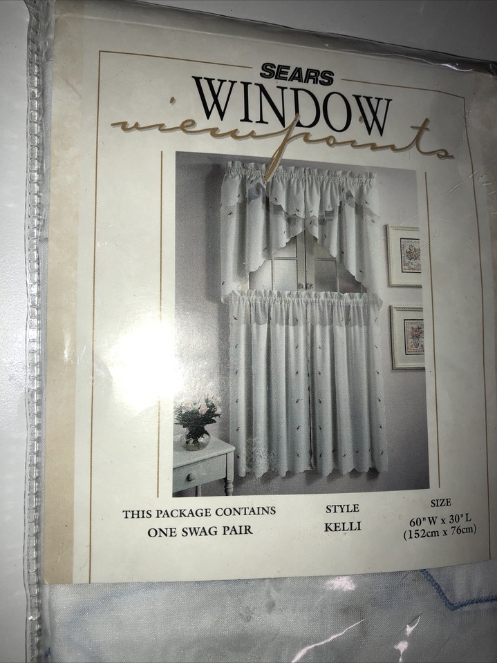 Vintage New Traditions Kelli Blue Floral Embroidered Tiers, Valance ...