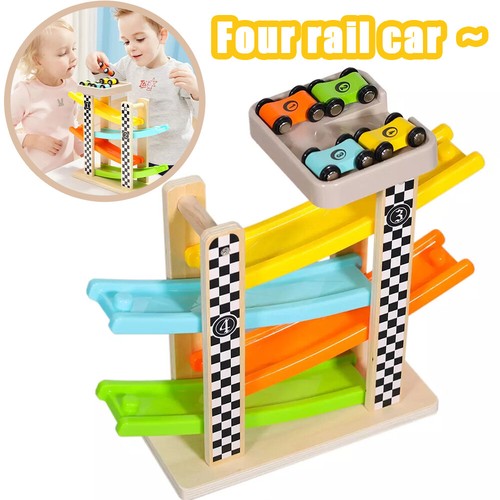 Toddler Toy Wooden Race Track Car Ramps Racer with 4 Mini Car Boys ...