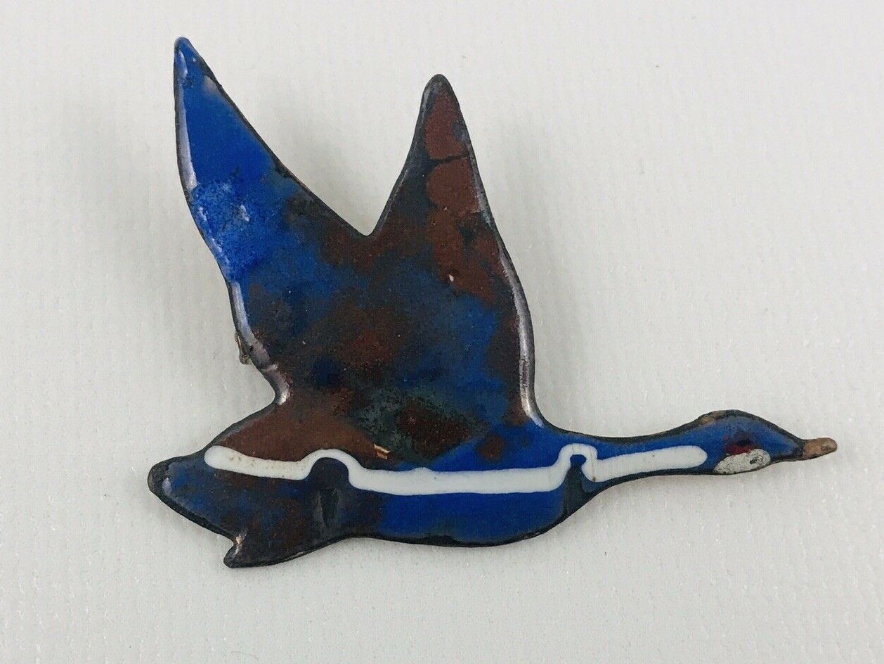 Vintage Copper Enamel Brooch Pin Flying Goose Duck Da… - Gem