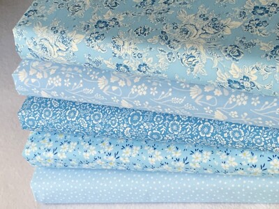 100% cotton fat quarter bundle quality craft fabric floral sky blue ...