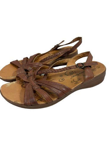 Bare Traps Womens Jacee Leather Strappy Braided Sandals 9 Brown | eBay