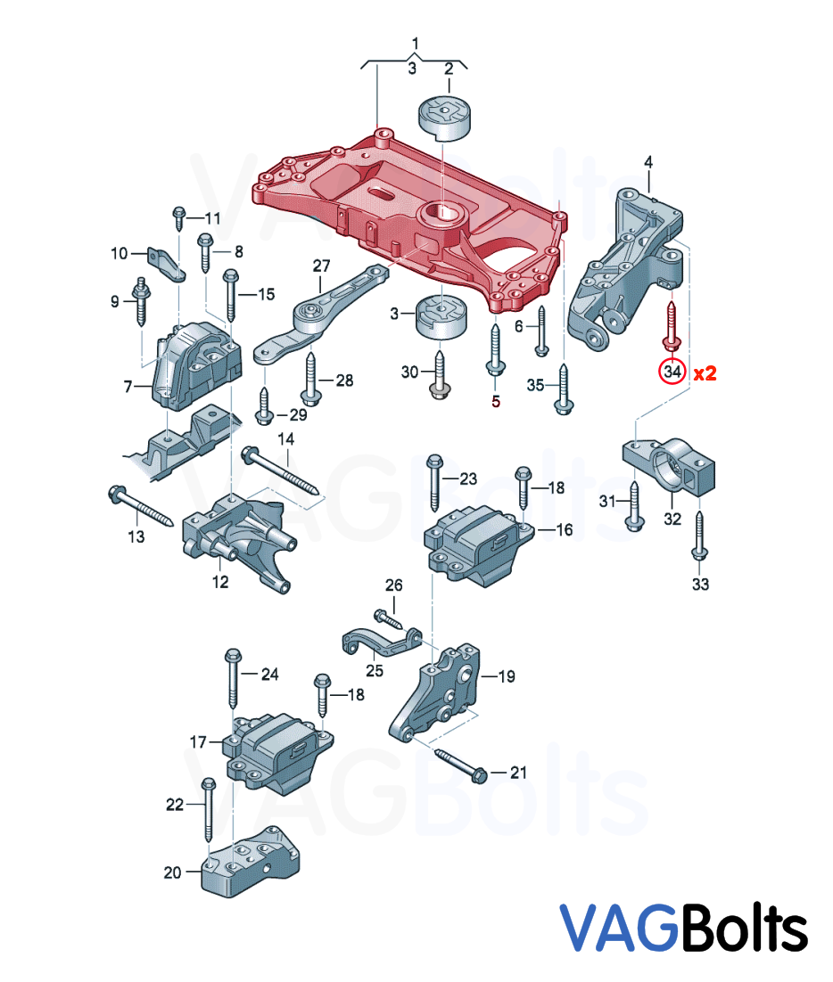 VW Audi Front Subframe Upper Console Bolts N91039802 x2 Golf Mk5 Mk6 A3 ...