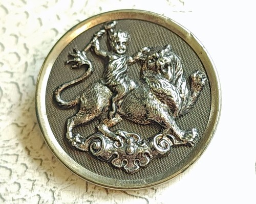 Satyr On a Lion ~ Large Antique Pewter Design Mythology Picture Button ...