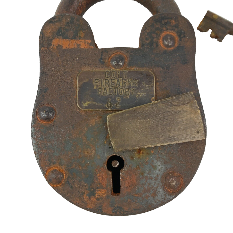 Vintage 4.5" Colt Firearms Factory 62 Cast Iron Padlock Lock Two Keys ...