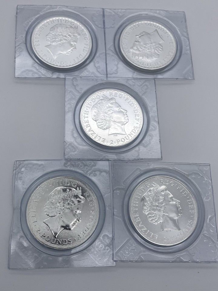 5x 1oz Silver Britannia Coins In Original Plastic Cases2x 2012, 2x 2009 ...