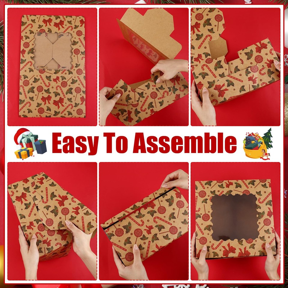 12 Pack Christmas Cookie Boxes 10 x 10 x 5 Inch Cookie Tins with Lids ...