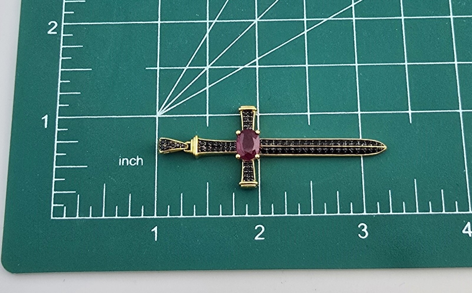 Stunning Sword Dagger Pendant Gold Plated Ruby & Tourmaline 925 10124 ...