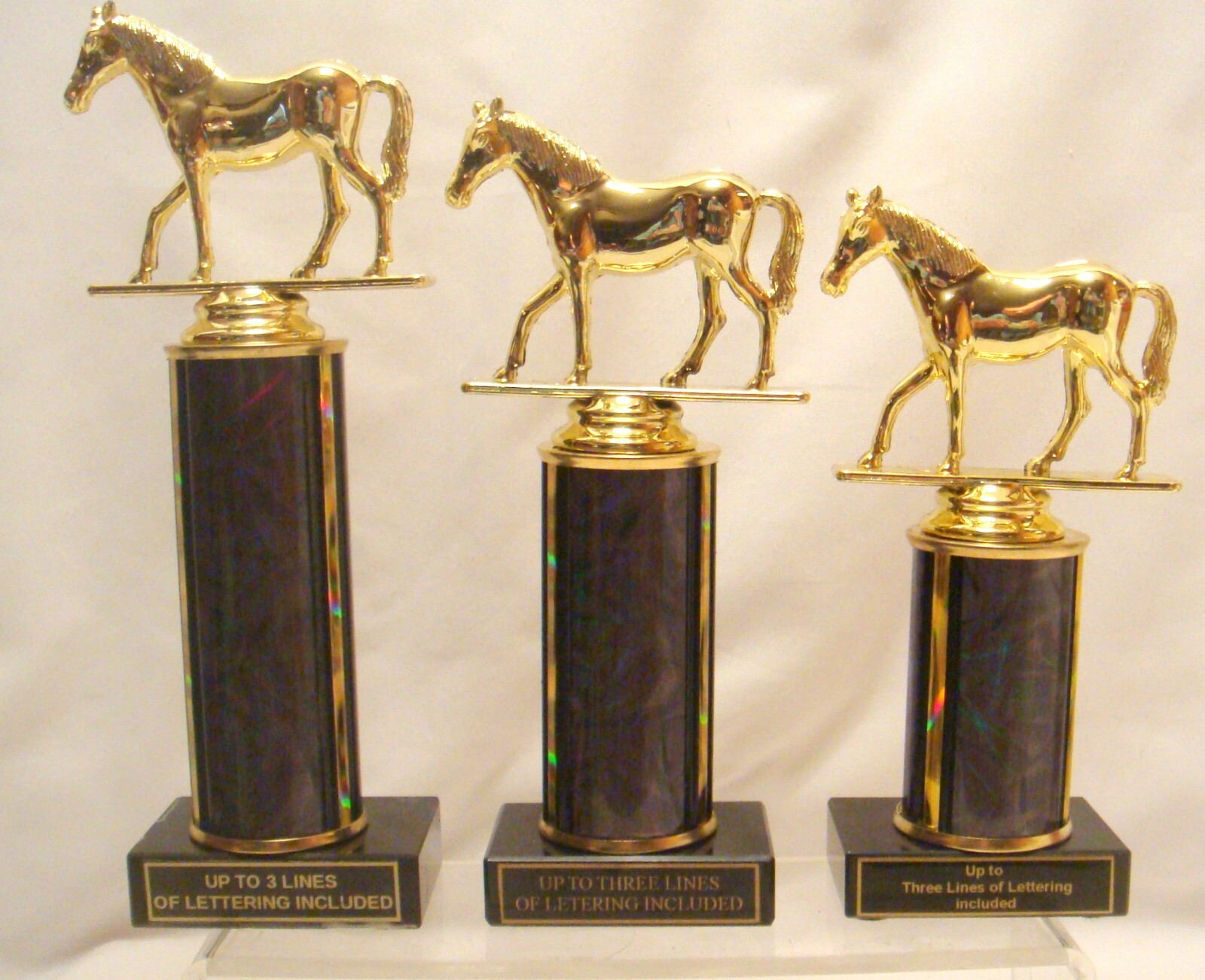 SET OF 3 HORSE TROPHIES ,RACING, HORSE RACING THOROUGHBRED 8 COLORS | eBay