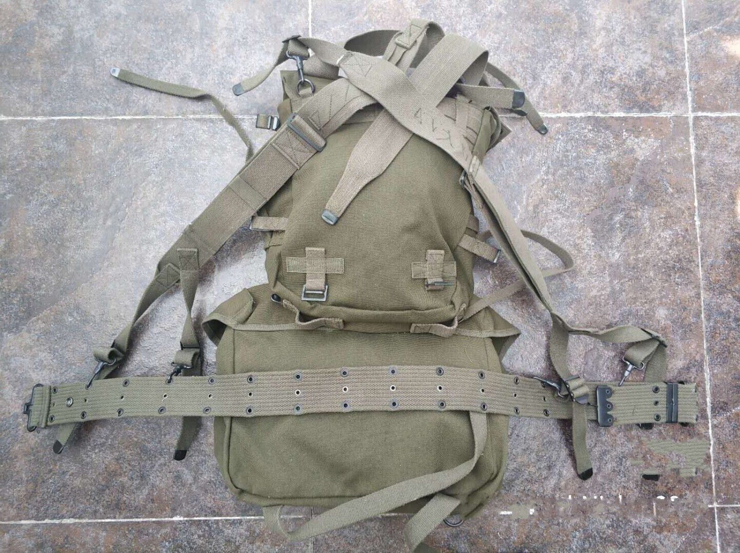 Korean War WW2 US ARMY M1945 FIELD EQUIPMENT OLIVE CANVAS BACKPACK SET ...