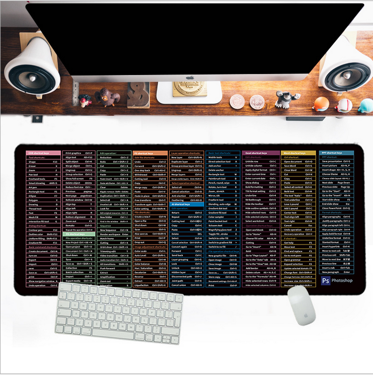 Large Size Mouse Pad Word/Excel/Power Point Shortcut Keys Desk Pad Mat ...