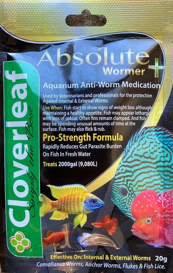 Cloverleaf Absolute Aquarium Wormer Plus 20g Fluke Discus and Fish ...