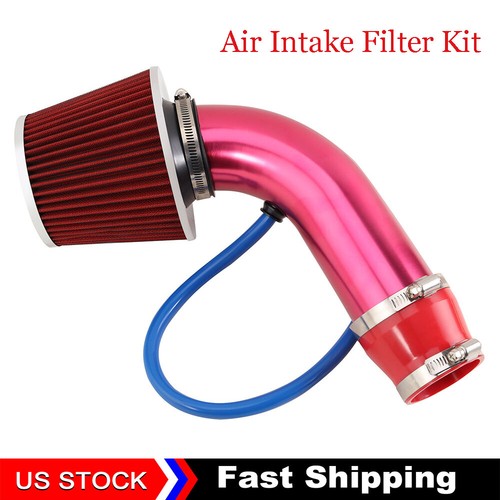 3in Car Air Intake Red Pipe Diameter Kit W/Cold Air Intake Filter Clamp ...