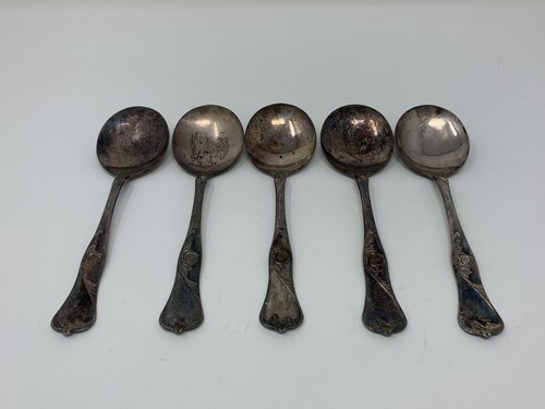 National Silver Co. ROSE 5 round Silverplate Soup Spoons Double Tested ...