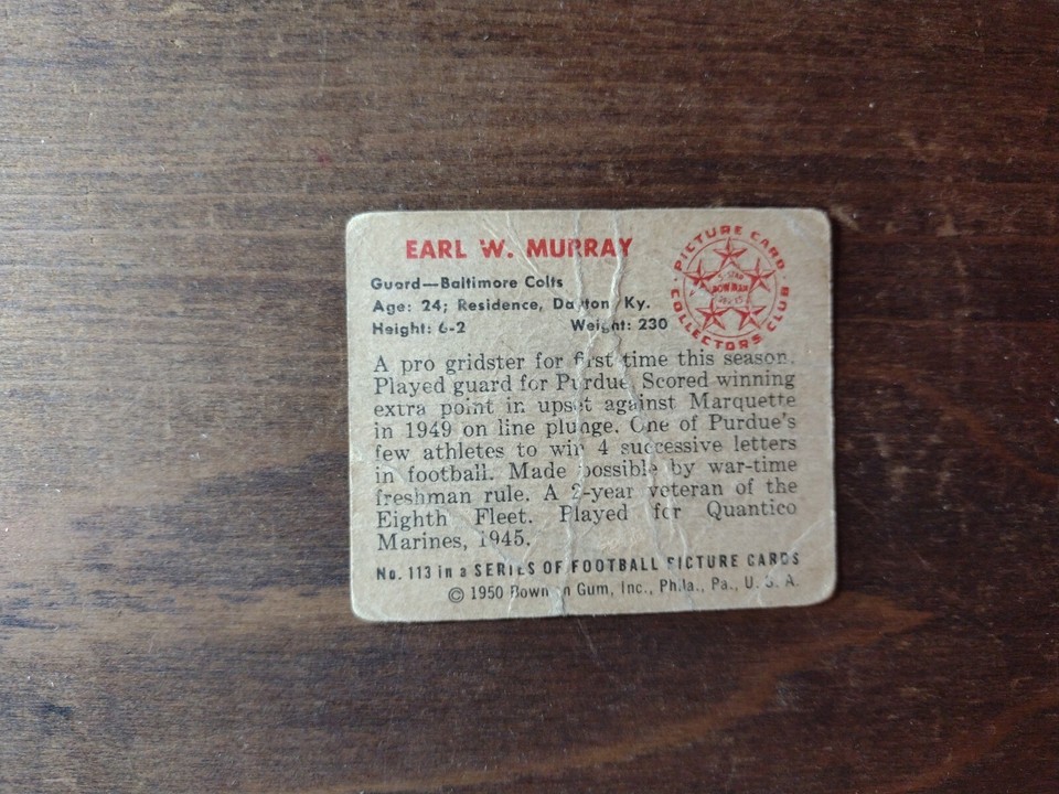 1950 Bowman 113 Earl W. Murray Baltimore Colts Low Grade P | eBay