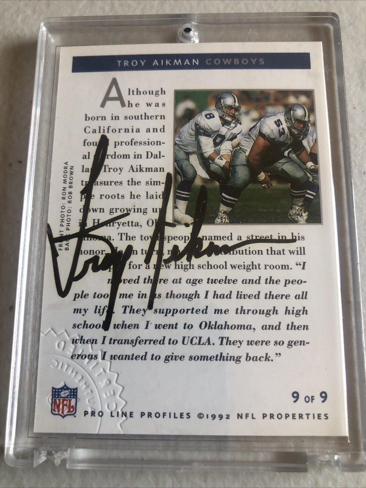 1992 PRO LINE PROFILES 9 OF 9 AUTO TROY AIKMAN COWBOYS CERTIFIED ...