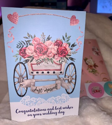 Wedding Marriage Card Congratulations Best Wishes Floral Cart | eBay