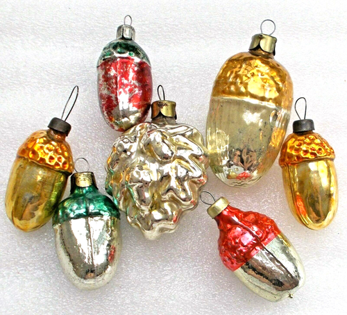 7 Vintage Russian USSR Silver Glass Christmas Ornaments Decorations Old ...