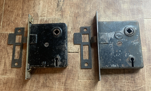 2 Vintage Penn Mortise Door Locks Hardware Strike Plates Salvage No Key ...