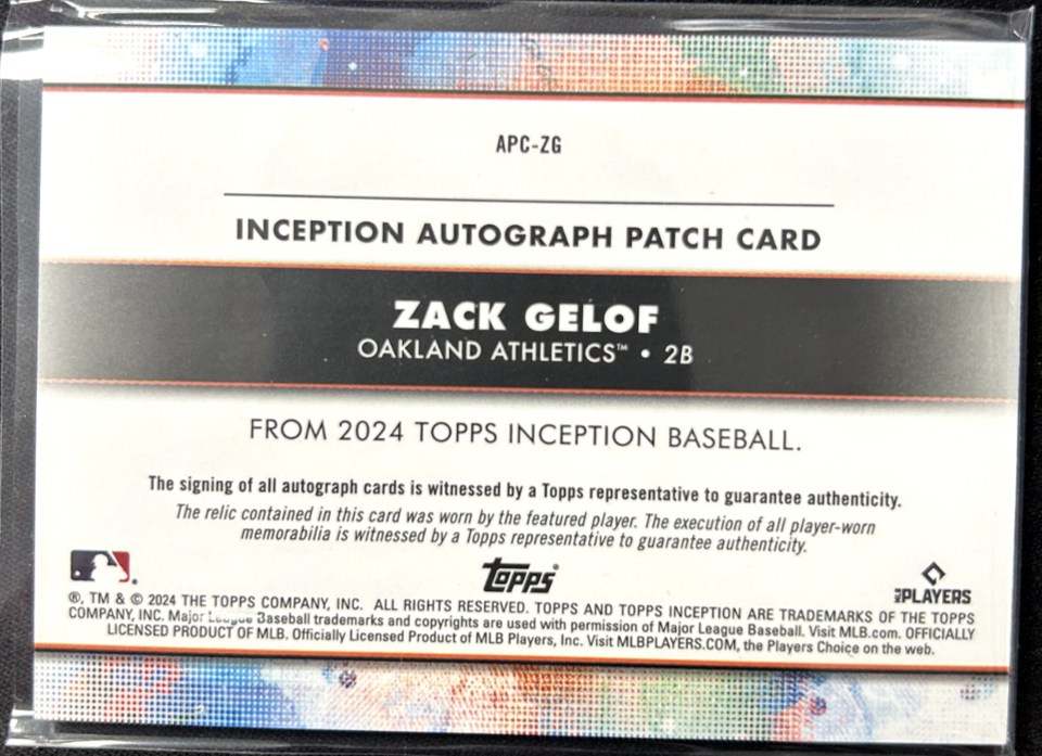 2024 Topps Inception - Aqua Zack Gelof Autograph Patch Card /50 | eBay