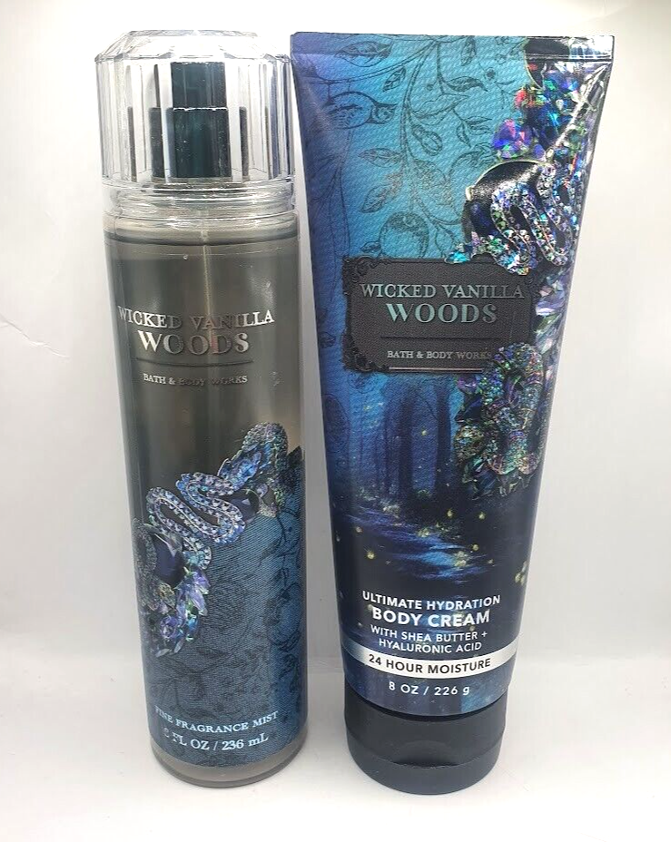 BATH AND BODY WORKS WICKED VANILLA WOODS BODY MIST & CREAM 8 FL OZ (SET ...