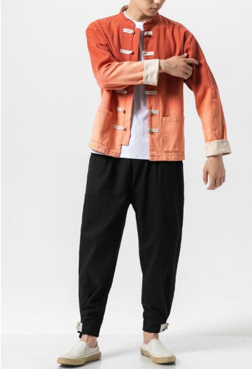 Mens Chinese Kung Fu Loose Retro Frog Button Shirt Jacket Coat Splice ...