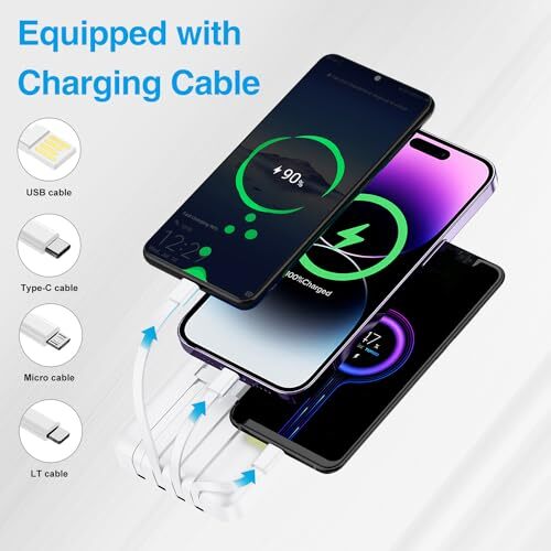 Portable Charger with Built-in Cable12000mAh 22.5W Fast Charging Small ...