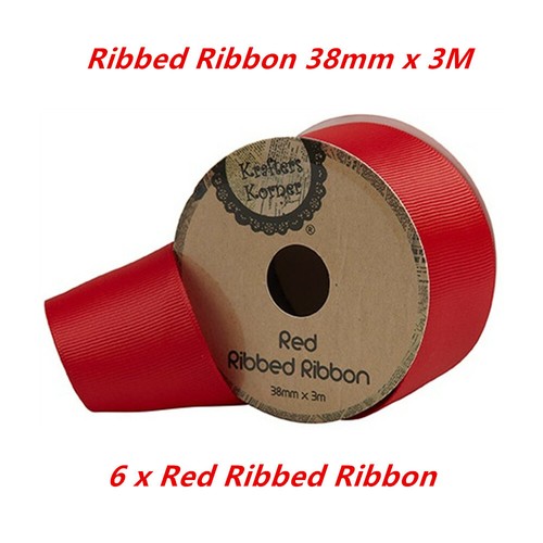 6 x Ribbed Ribbon Rolls RED 38MMx3M Grosgrain Gift Wrap Decor ...