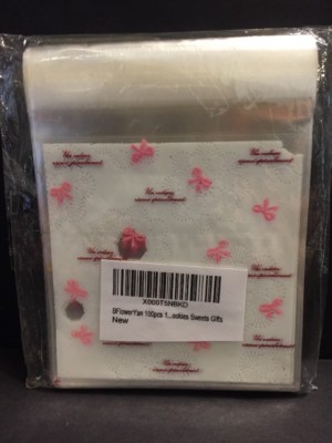 100 Pieces 10 cm Cookie Cellophane Bag French Un Cadeau A Gift Pink ...