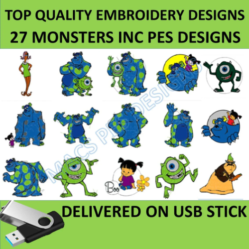 Monsters inc PES embroidery design pack on usb Brother 27 Machine ...