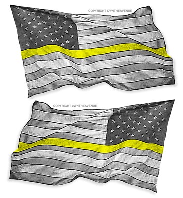 x2 Subdued Yellow Color Line Dispatcher Wavey USA American Flag Sticker ...