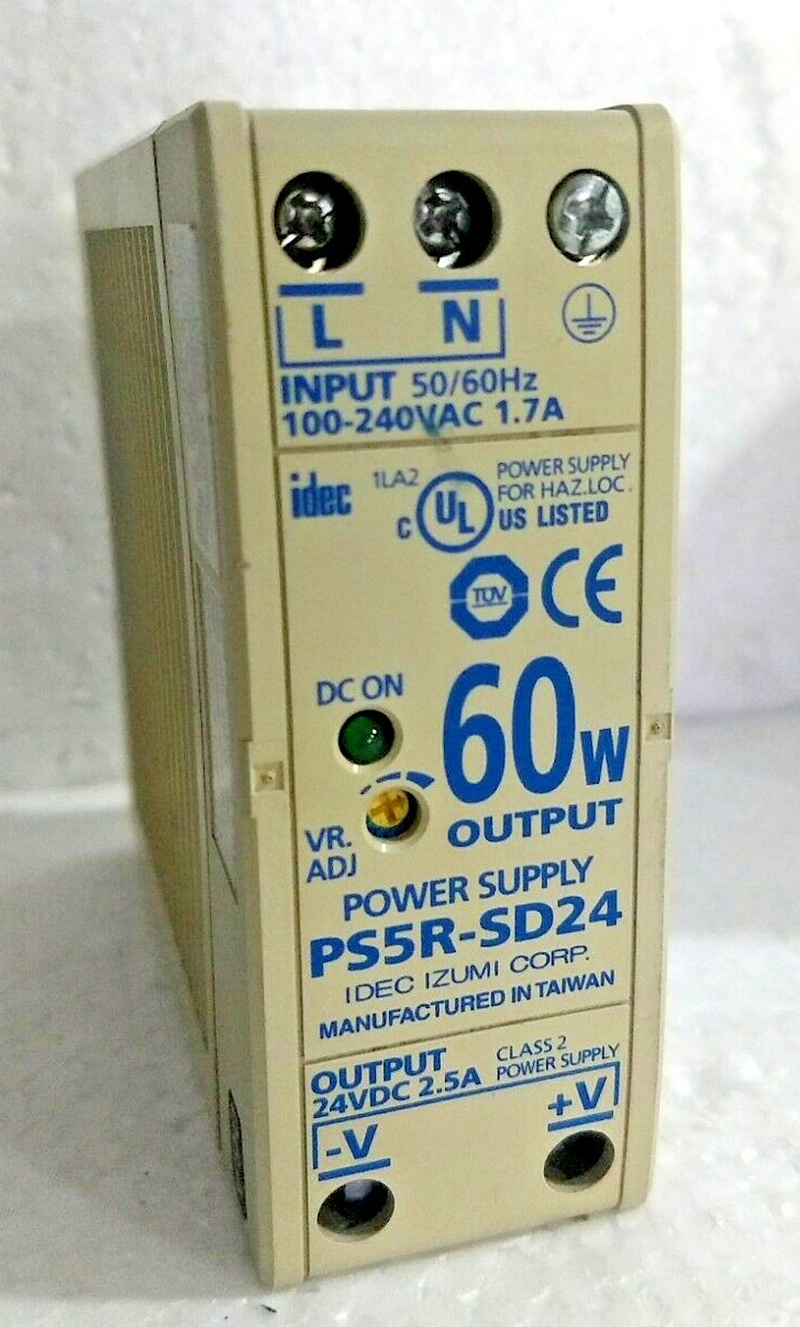 Idec PS5R-SD24 Power Supply, Input: 100-240VAC 1.7A, Output: 24VDC 2.5A ...
