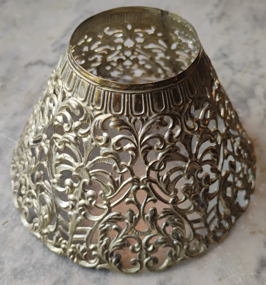 Vintage Pair of Brass Ornate Filigree Lamp Shades, Boudoir Lamp ...