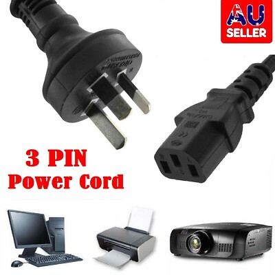 Power Cord Lead Cable 3 PIN AU Plug To IEC-C13 250V Computer TV Monitor ...