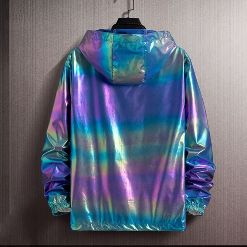 Unisex Hooded Coat Iridescent Shiny Holographic Jacket Harajuku Fashion ...