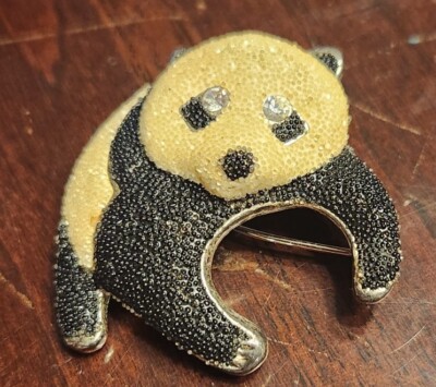 Panda Bear Brooch - Panda Bear Pin - Rhinestone Eyes - Silver Backing ...