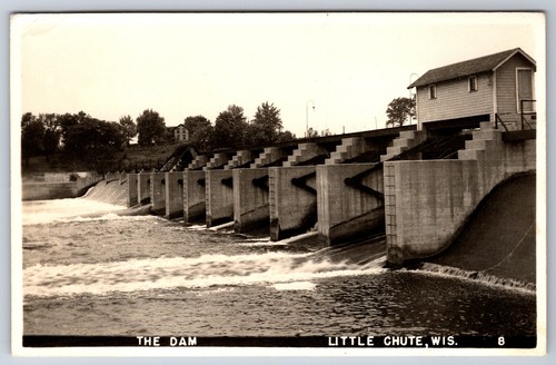 Little Chute Wisconsin~Dam Close Up From Below~Gates Open~1947 RPPC | eBay
