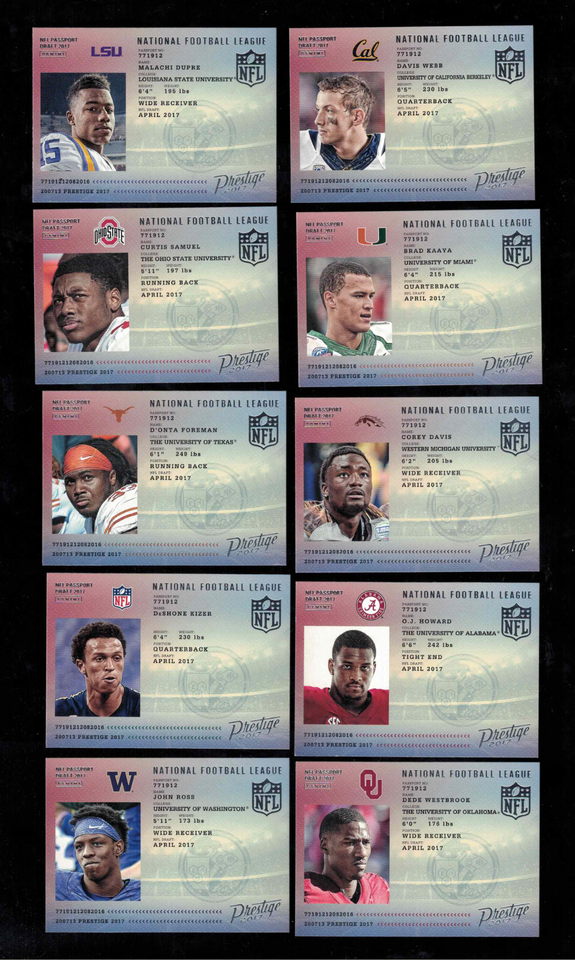 2017 prestige nfl passport complete football sub set 20 cards.MAHOMES ...