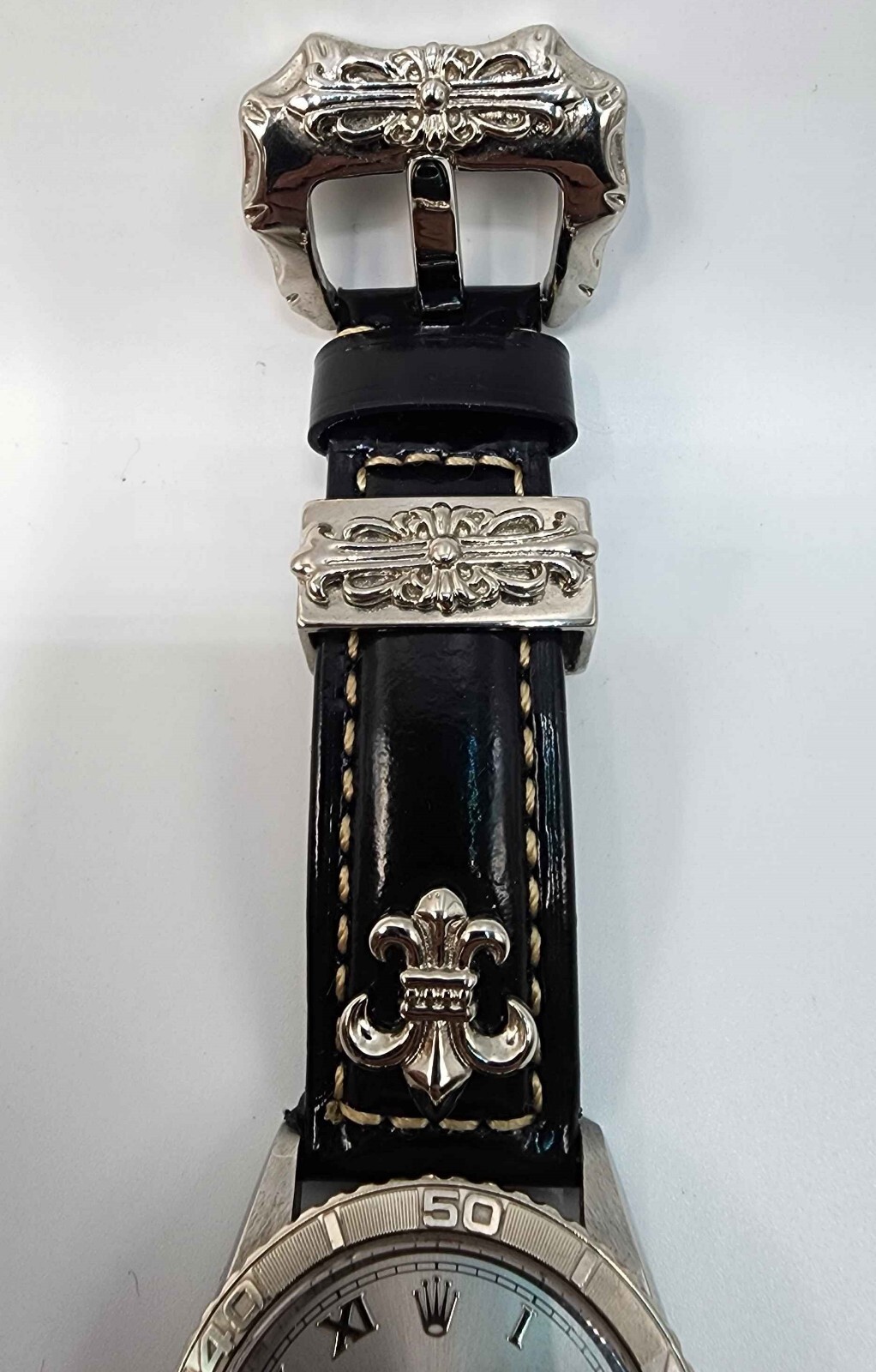 Chrome Hearts x Rolex Date Just Watch Leather Band Silver Authentic ...