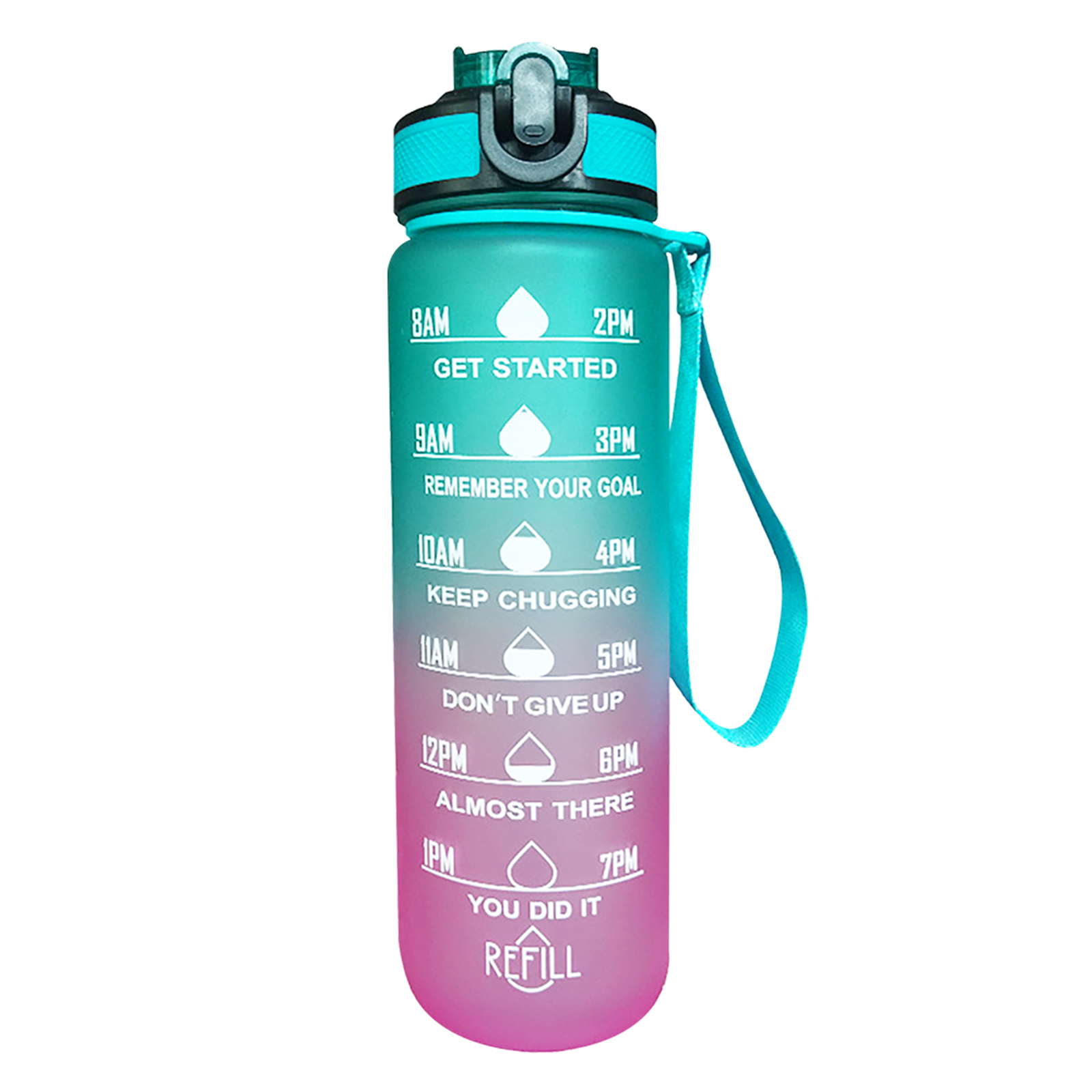 1L Fitness Portable With Straw Capacity Time Indicator Water Bottle Gym ...