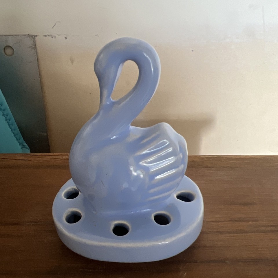 Vintage Shawnee Pottery Baby Blue Swan Flower Frog Insert Epergne | eBay