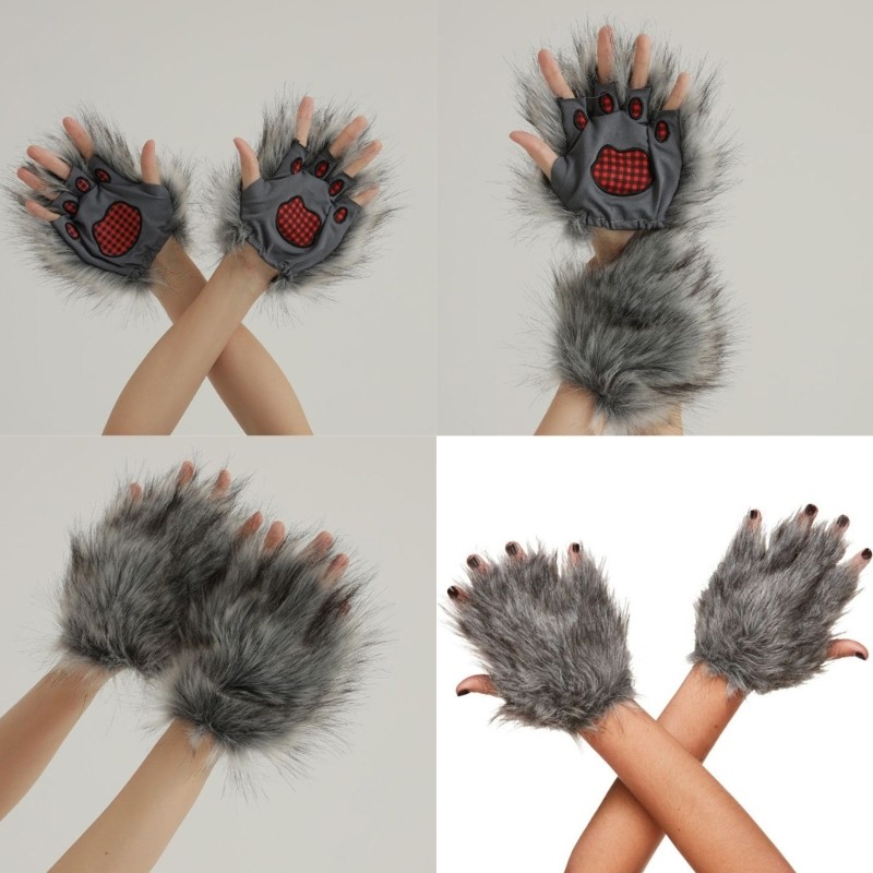 Faux Furs Cats Claw Gloves Fursuit Animal Foxes Paws Mittens Halloween ...