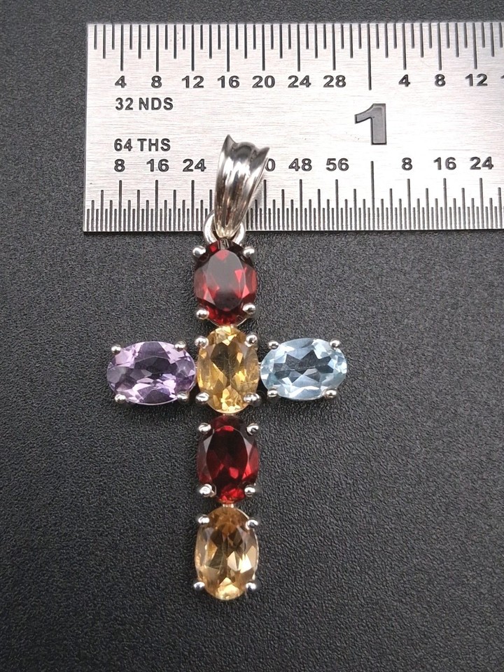 Sterling Silver Cross Pendant Multi Gemstones Faith Spiritual | eBay