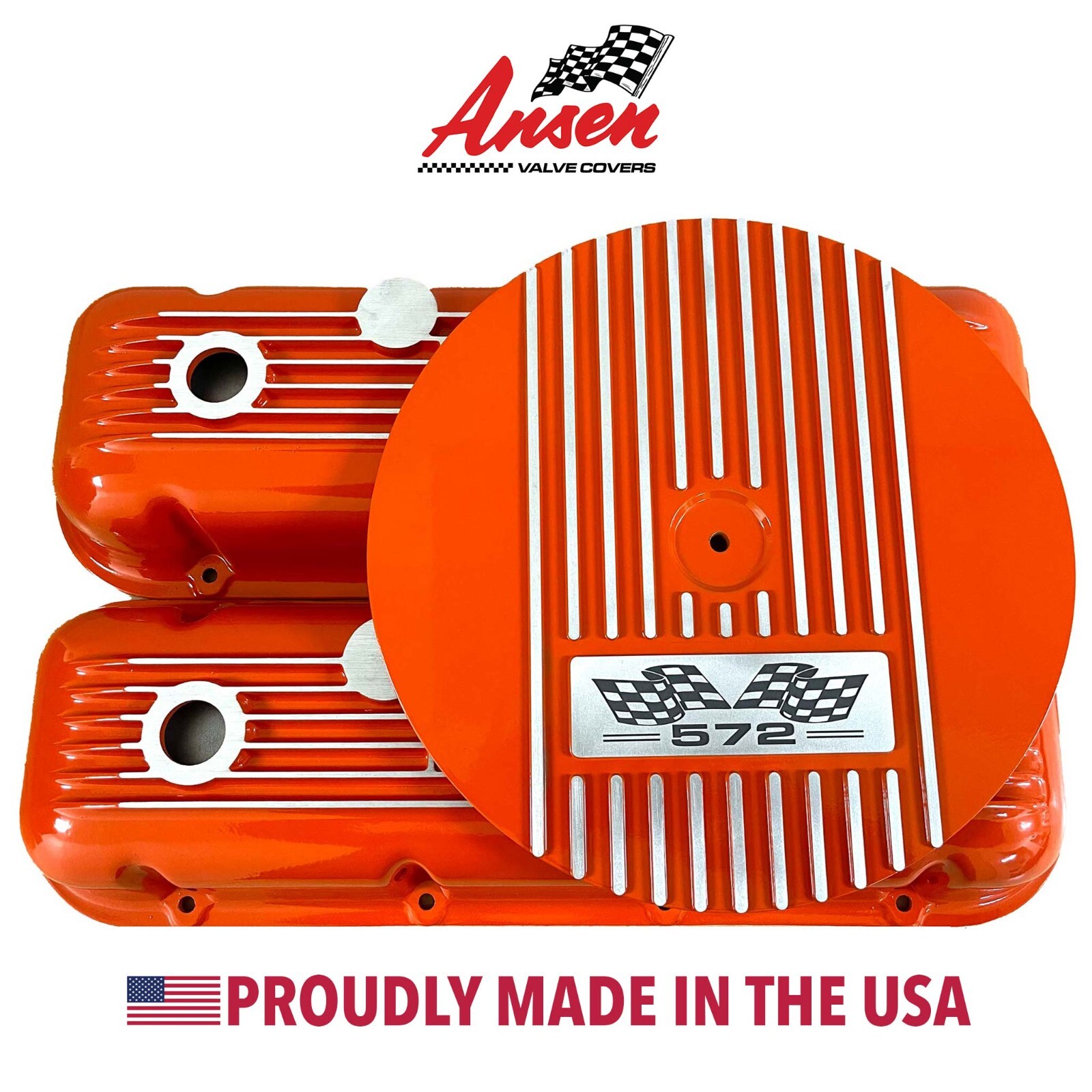 572 Big Block Chevy Finned Orange Valve Covers & 14" Air Cleaner Kit ...