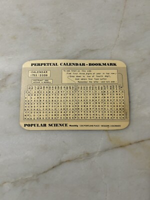 NEAT LITTLE OLD VTG (1952) PERPETUAL CALENDAR / BOOKMARK (FROM POPULAR ...