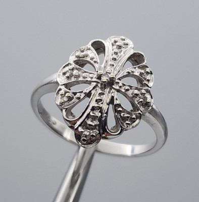 14k White Gold Tiny Diamond - Open Work Ring - Size 6.25 | eBay