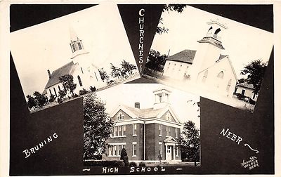 C88/ Bruning Nebraska Ne Real Photo RPPC Postcard 1944 3View School ...