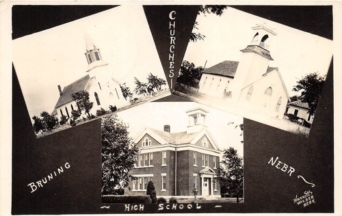 C88/ Bruning Nebraska Ne Real Photo RPPC Postcard 1944 3View School ...